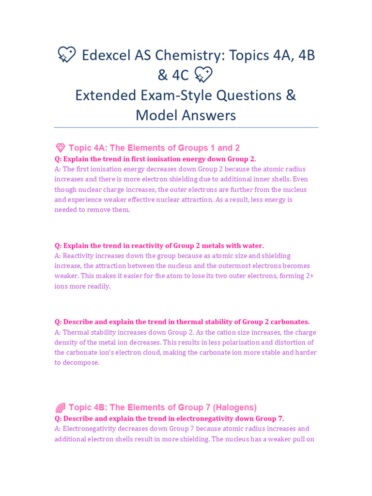 Edexcel AS Chemistry Topic 4A 4B 4C Extended | PDF | Ion | Chlorine