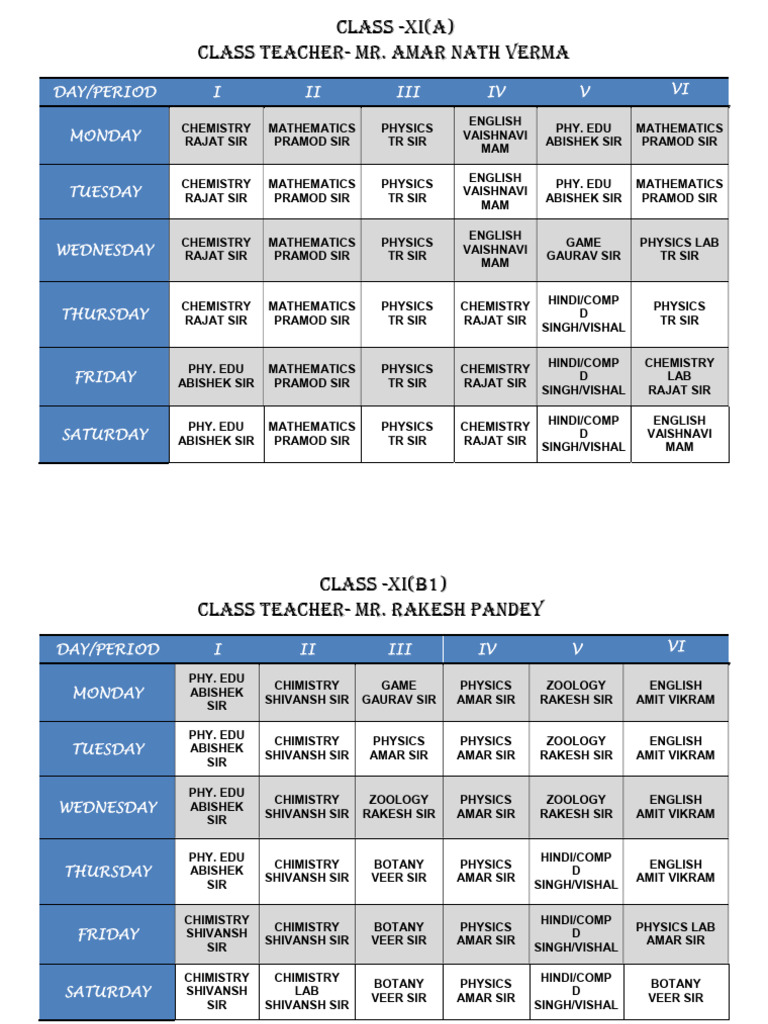 SCHEDULE FOR CLASS 11TH TO 12TH. | PDF | Natural Sciences | Physical Sciences