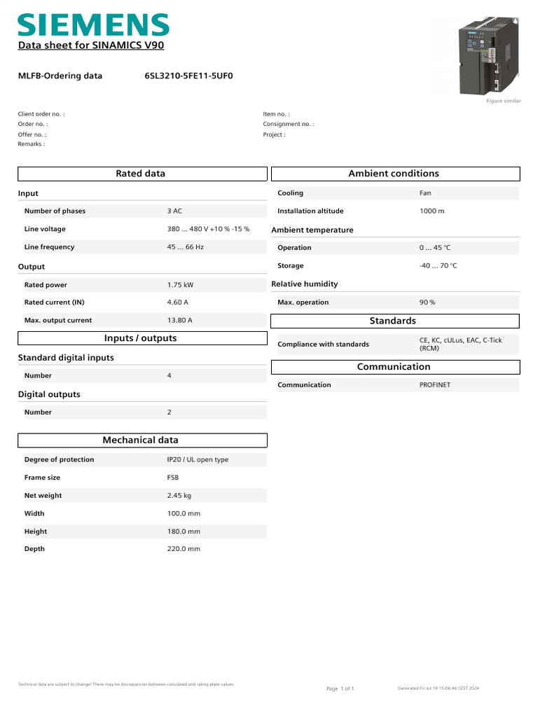 6SL3210-5FE11-5UF0 Datasheet en | PDF | Physical Quantities | Electronics