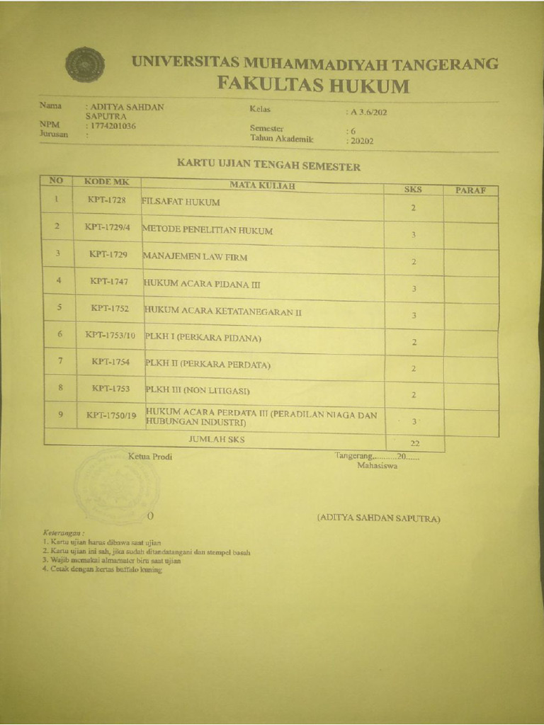 Kartu UTS Aditya | PDF
