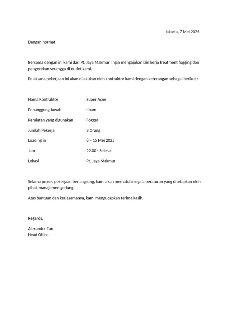 Surat Izin Fogging 1 | PDF
