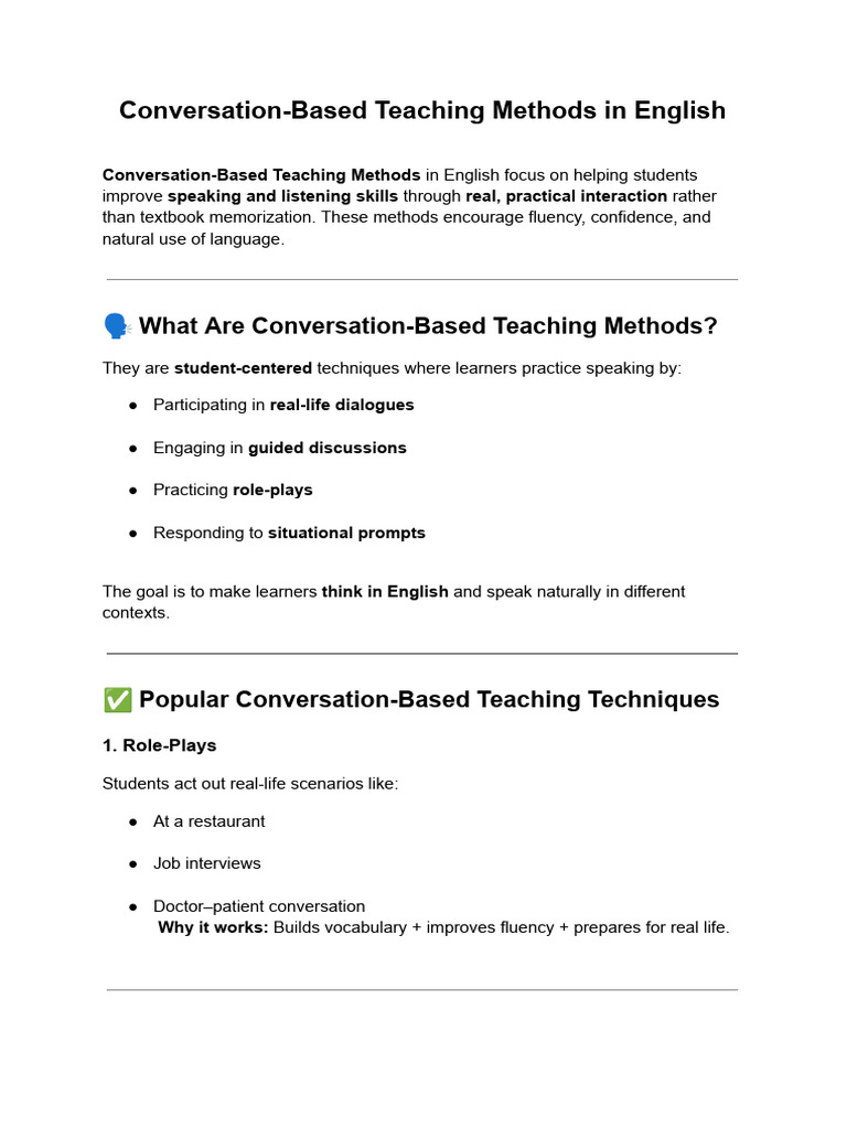Conversation-Based Teaching Methods in English | PDF | English As A ...