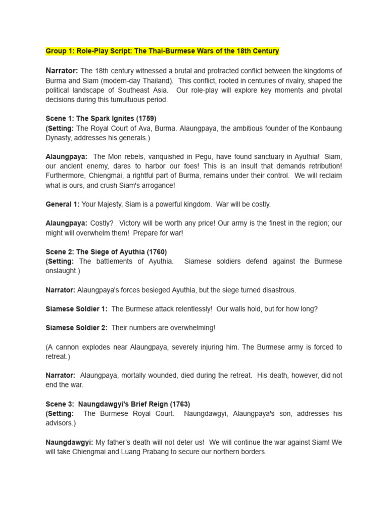 Role-Play Script - History of Thailand | PDF | Thailand