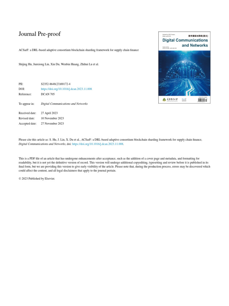 ACSarF a DRL Based Adaptive Consortium Blockchain s 2023 Digital Communicat | PDF | Supply Chain ...