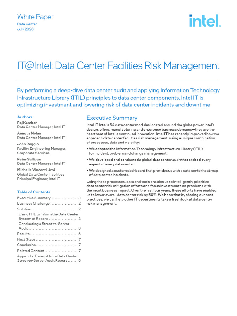 Intel It DC Risk Management Paper | PDF | Data Center | Audit