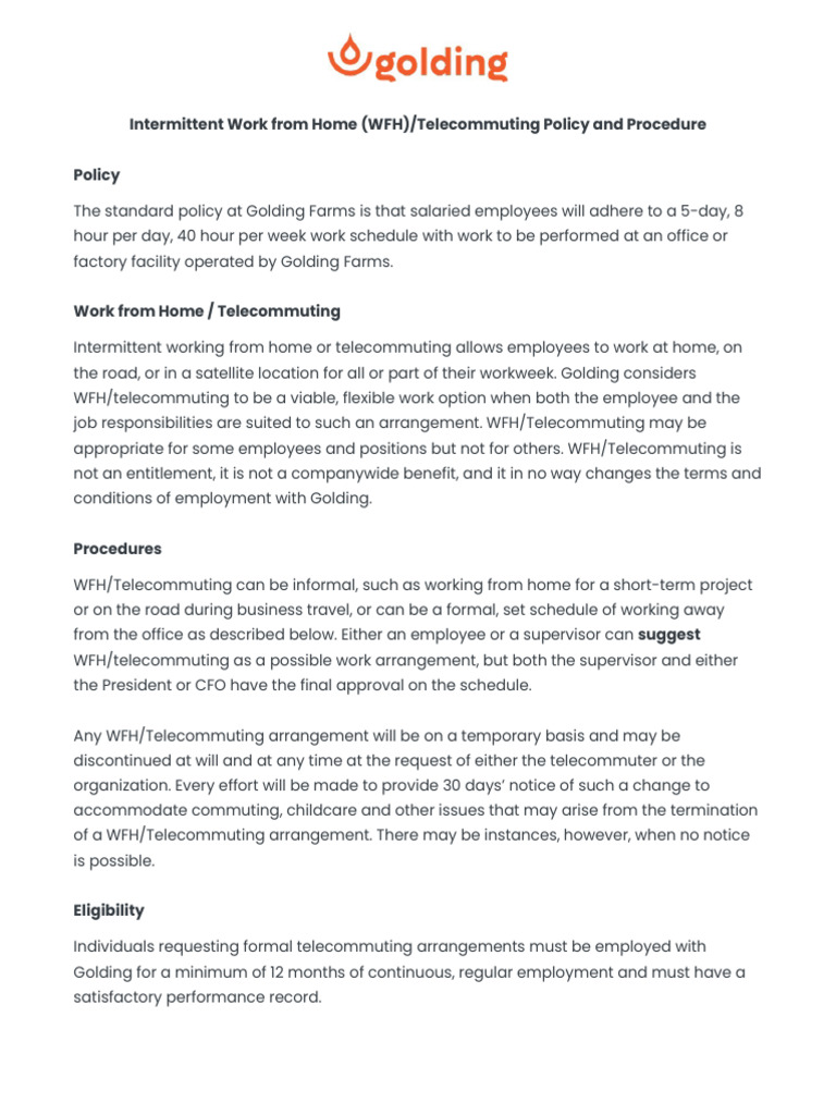 Telecommuting Policy and Procedure | PDF | Employment | Overtime