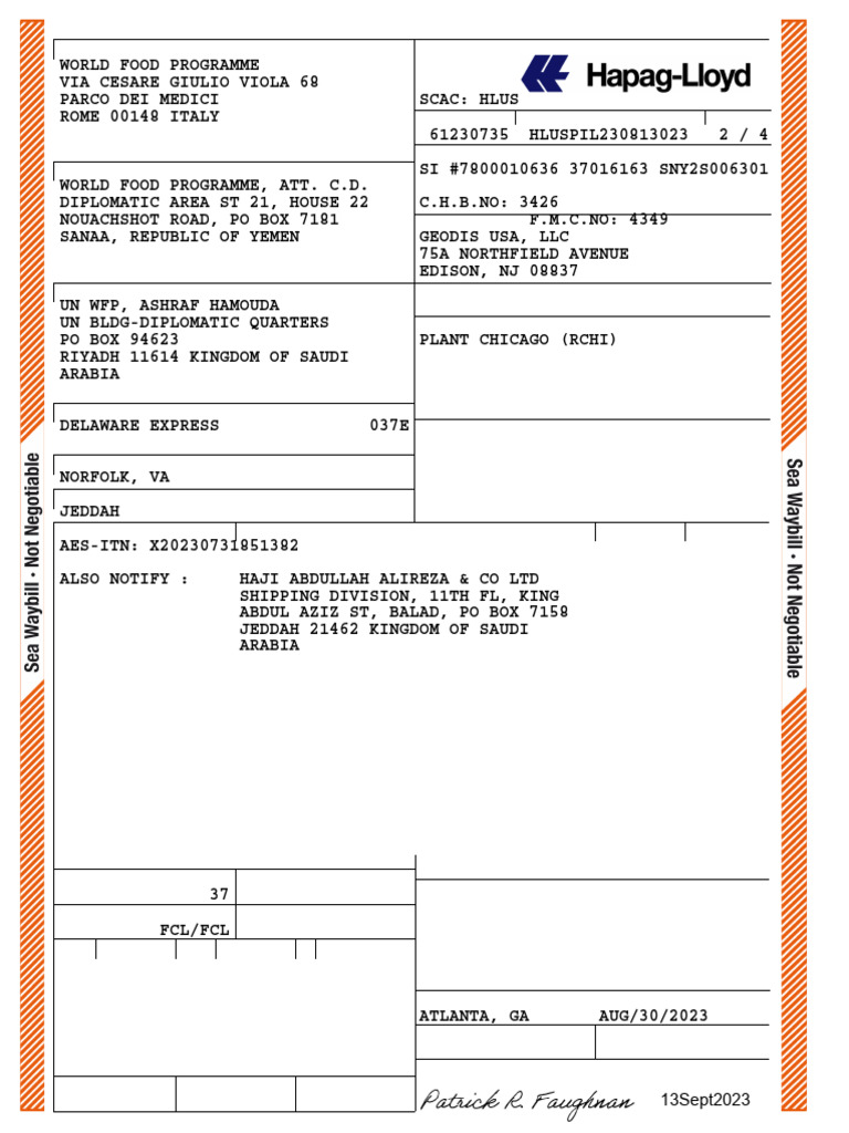 Hapag-Lloyd Sea Waybill MTD17312 | PDF | Cargo | Consumer Goods