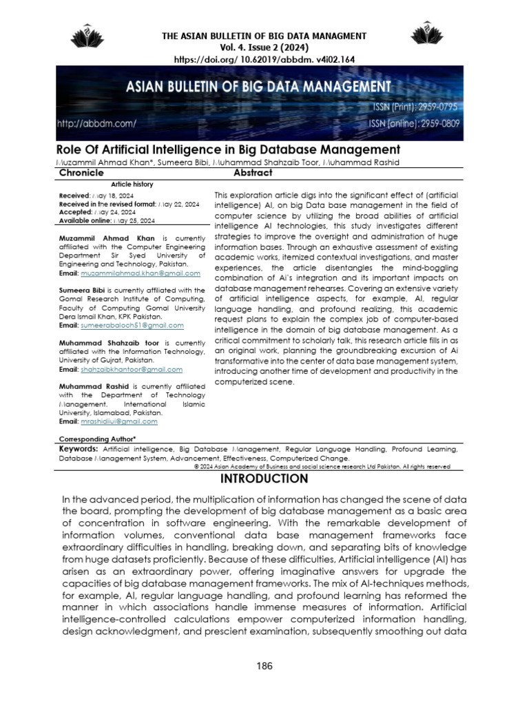 Role of Artificial Intelligence in Big Database Ma | PDF | Artificial ...