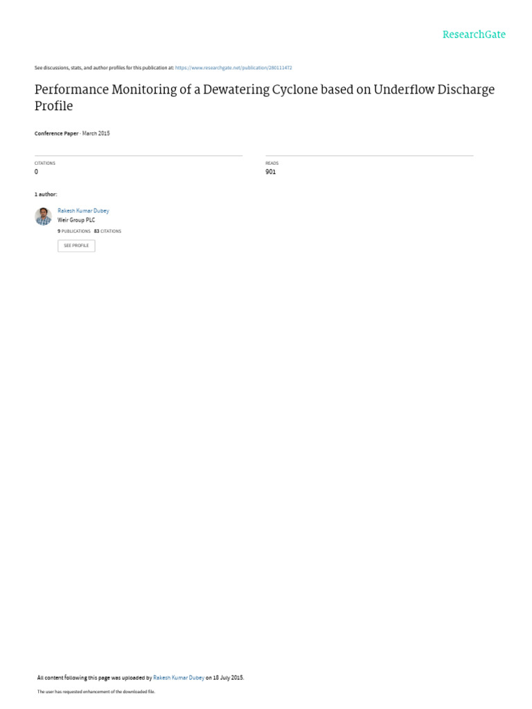 Dubey 2015 - Performance Monitoring of A Dewatering Cyclone Based On ...