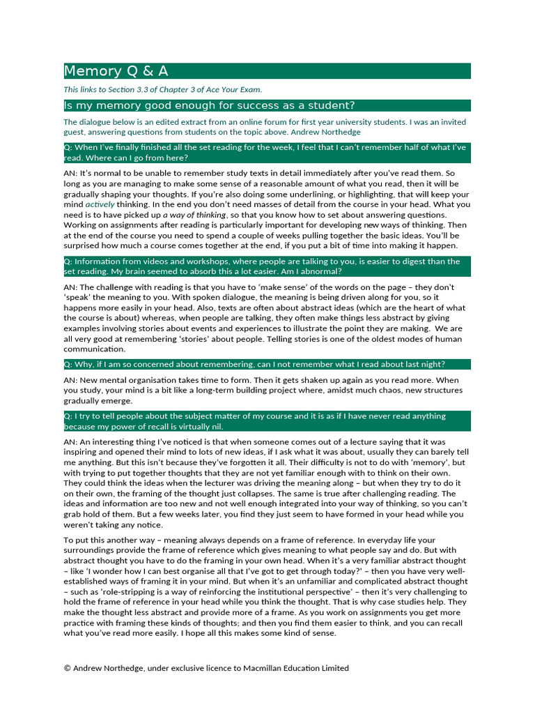 Memory Strategies for Student Success | PDF | Thought | Mind