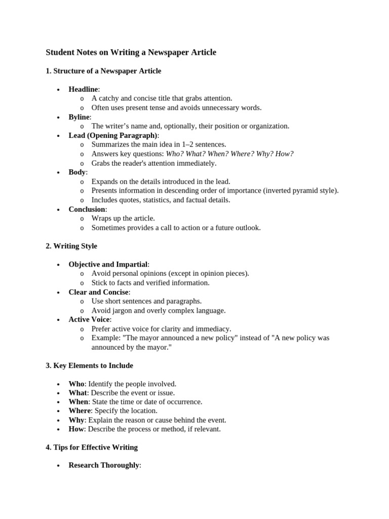 Writing Effective Newspaper Articles | PDF | Human Communication ...