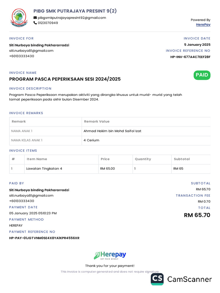 Invoice Program Pasca Peperiksaan 2025 | PDF