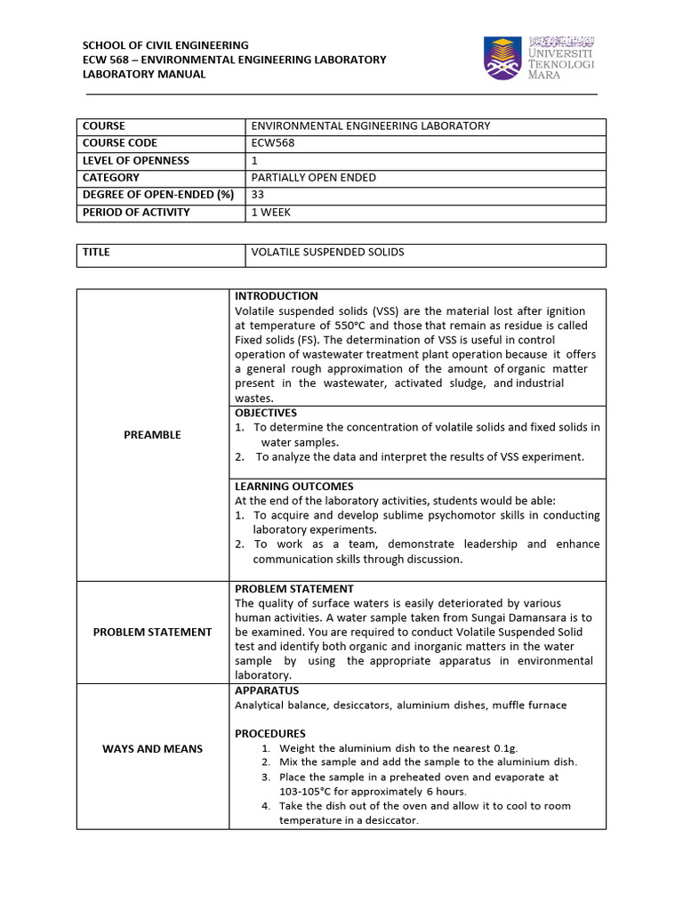 Understanding Volatile Suspended Solids | PDF | Water | Experiment