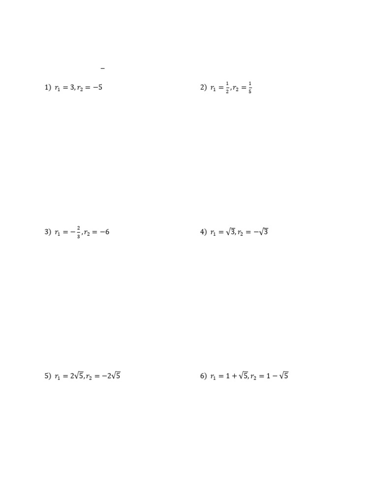 Writing A Quadratic When The Roots Are Given | PDF