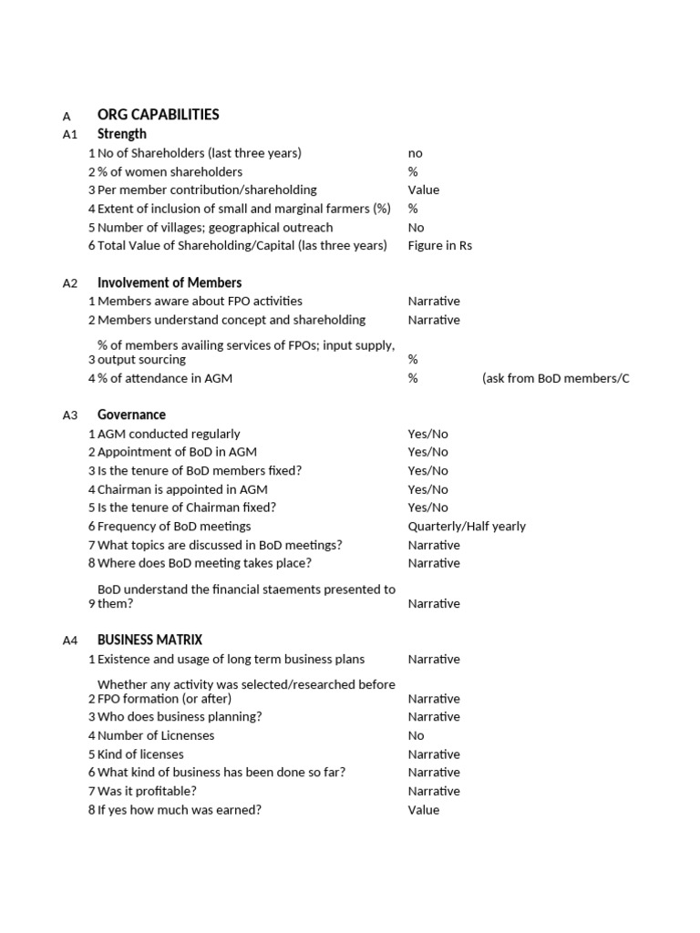 FPO Data Collection Sheet 1 | PDF