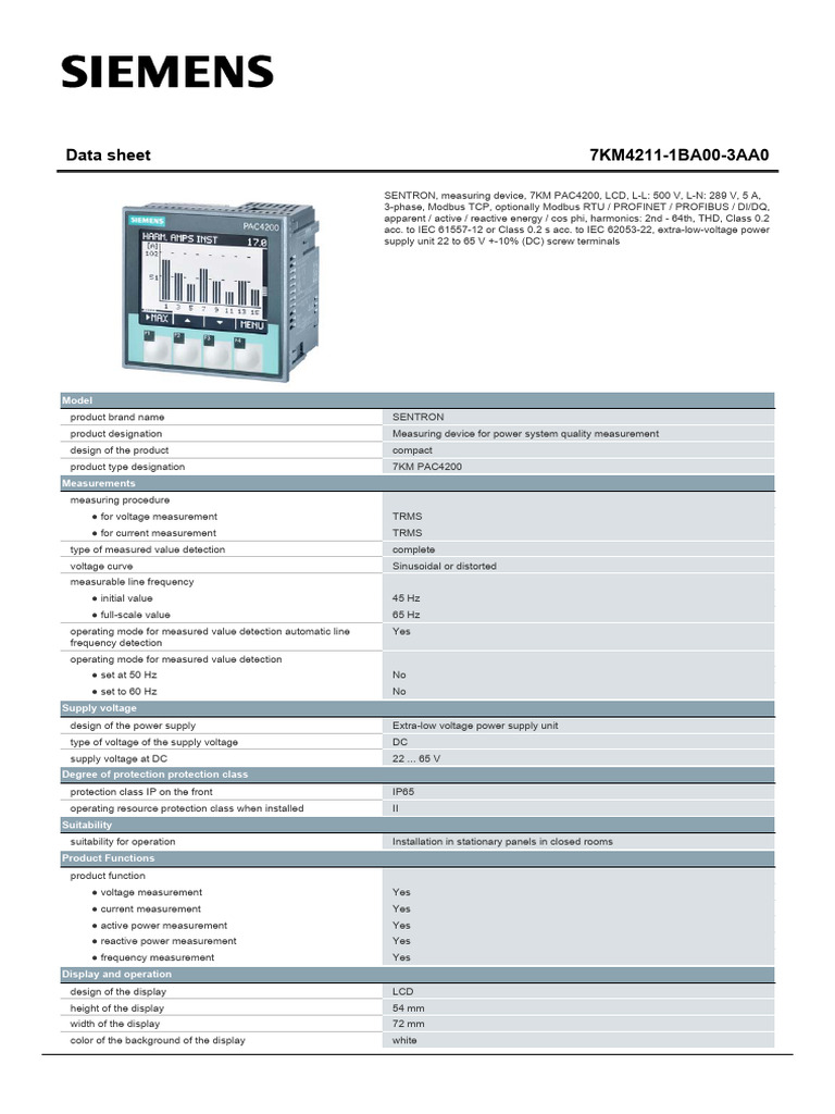 7KM42111BA003AA0 Datasheet en | PDF | Alternating Current | Electrical Engineering