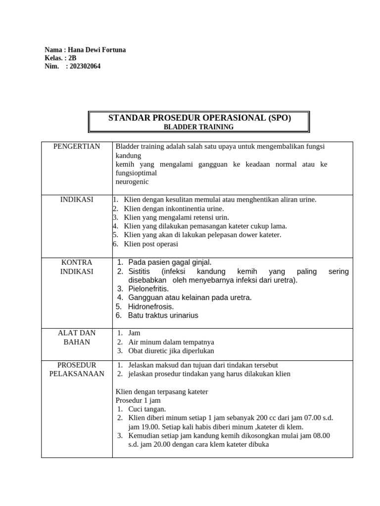 SOP Bladder - Training - Hana Dewi Fortuna - 202302064 | PDF