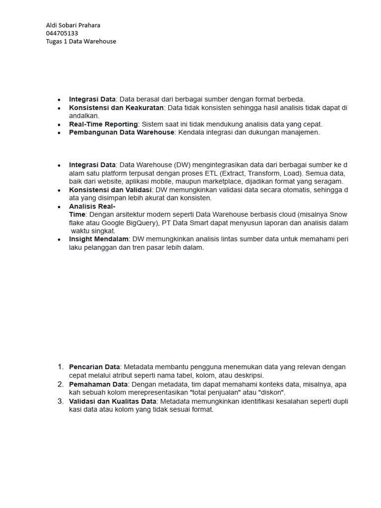 Solusi Integrasi Data Warehouse PT Data Smart | PDF
