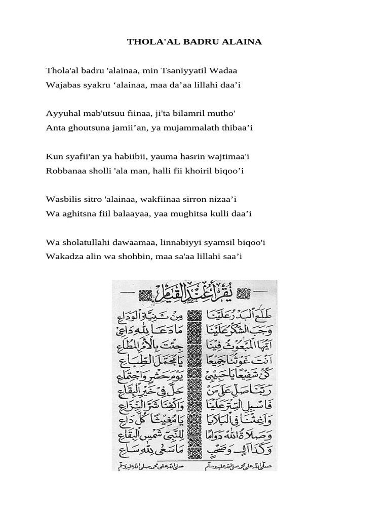 Lirik dan Arti Thola'al Badru Alaina | PDF