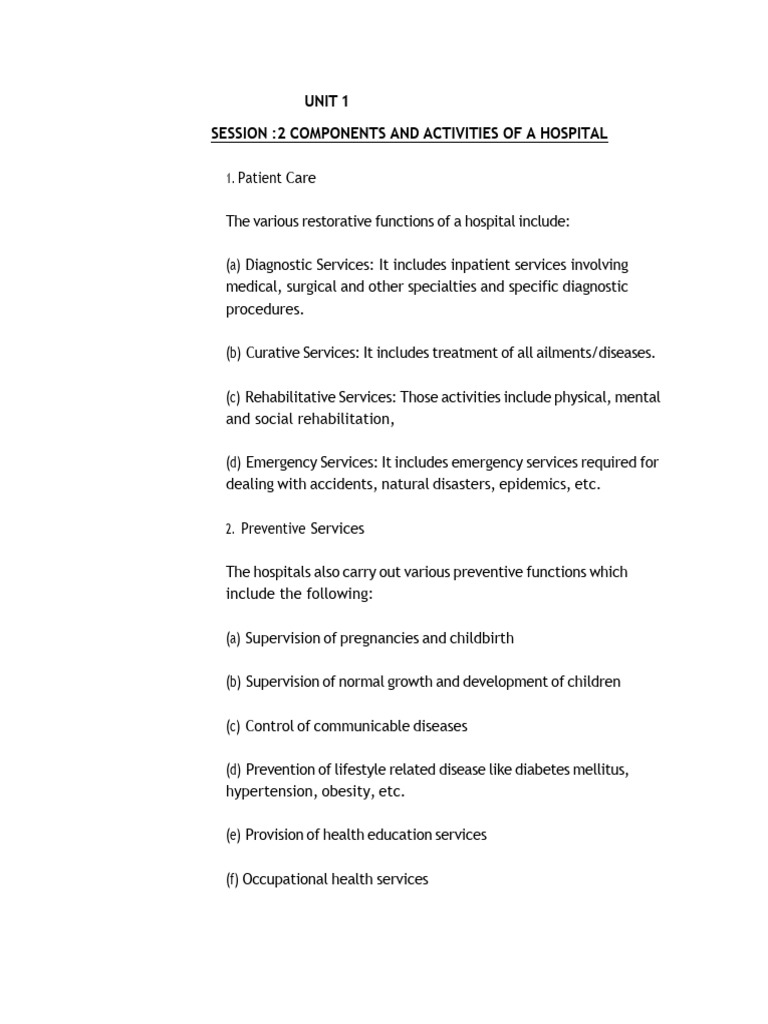 Hospital Components and Services Overview | PDF