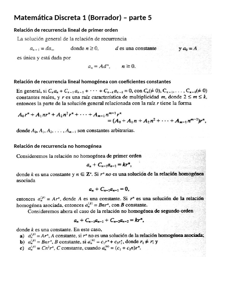 Relaciones de Recurrencia en Matemática Discreta | PDF