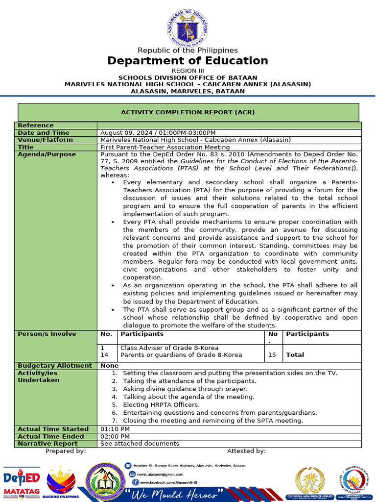 ACR Second PTA Meeting 10-18-24 | PDF