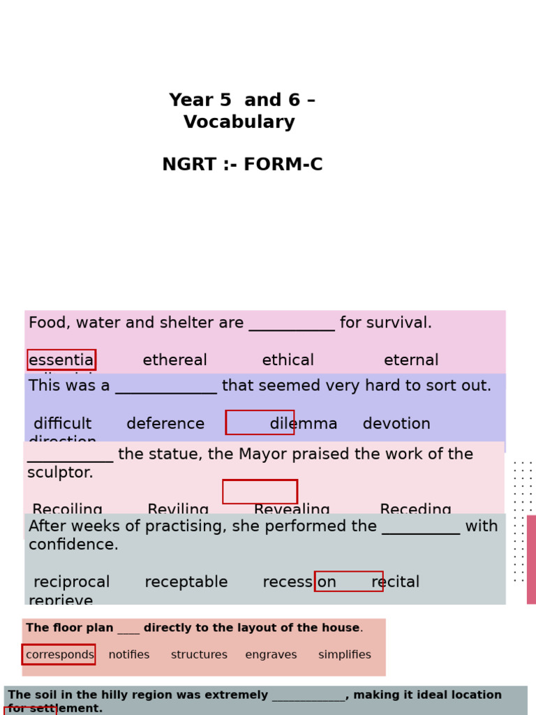 NGRT Form C Vocabulary Exercises | PDF