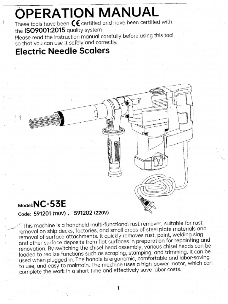 Electric Needle Scalers Model NC-53C Code 591202 220V | PDF