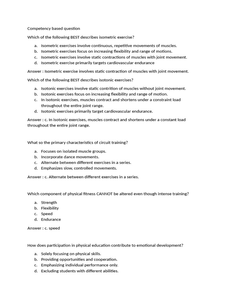Competency Based Question | PDF | Strength Training | Flexibility (Anatomy)