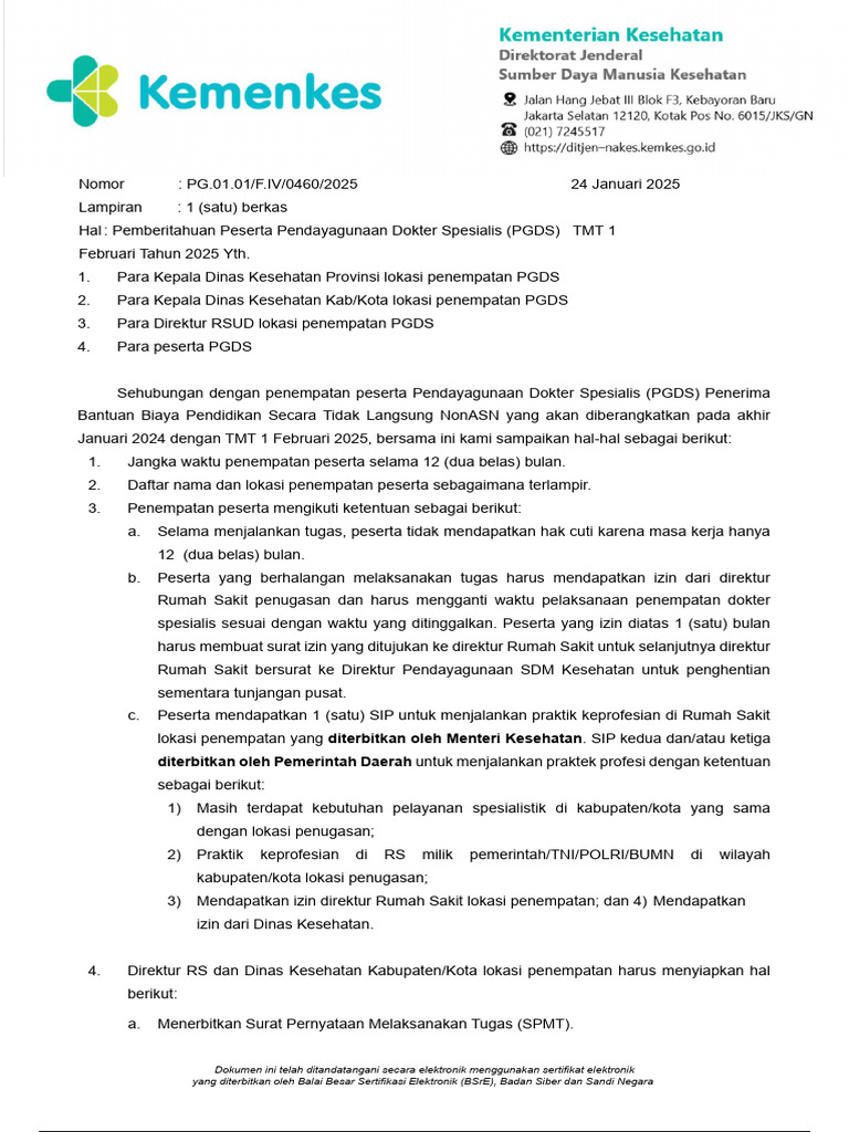 Surat Pemberitahuan Peserta RS TMT 1 Februari 2025-1 | PDF