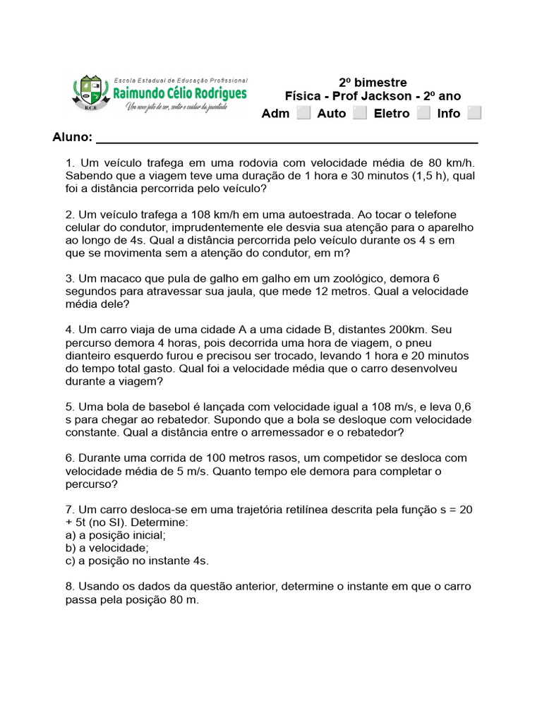 Paralela Fis 2 Ano 1 Bim | PDF