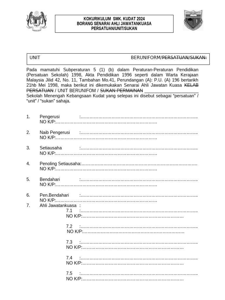 Borang Senarai Ajk 2024 | PDF