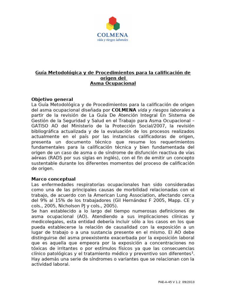 Guía Calificación de Origen Del ASMA OCUPACIONAL | PDF | Asma | Evidencia basada en medicina