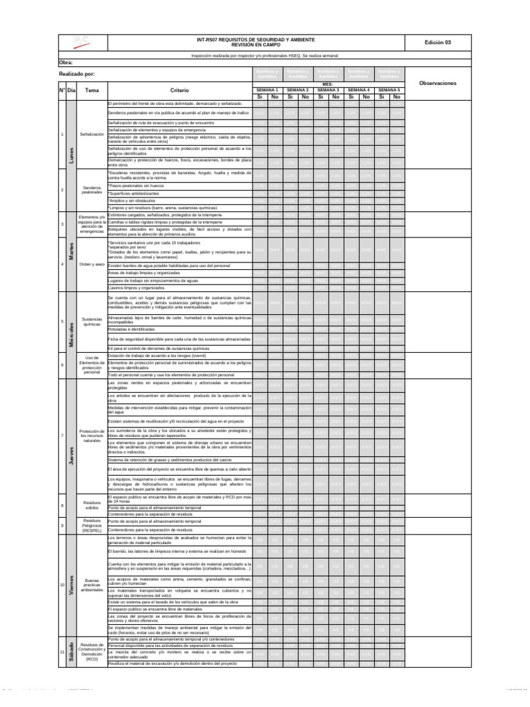 5. INT-R507 Requis Seg Amb Campo | PDF | Agua | Residuos
