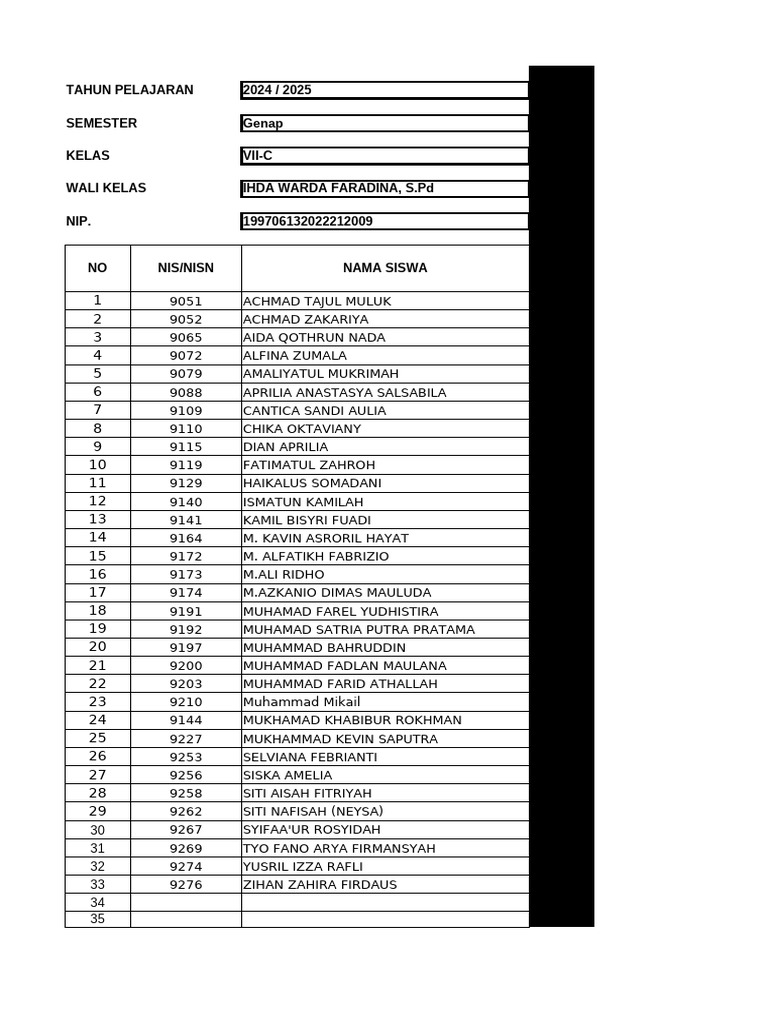 Raport Siswa Kelas VII-C 2024/2025 | PDF