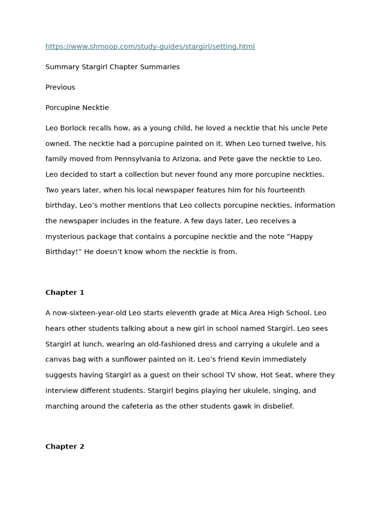 Stargirl Chapter Summaries | PDF