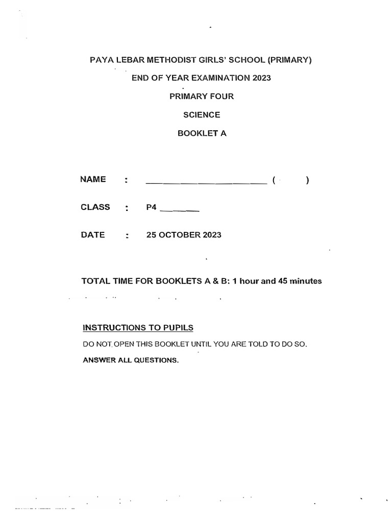P4 Science EOY 2023 PLMGS Exam Papers | PDF | Physical Phenomena