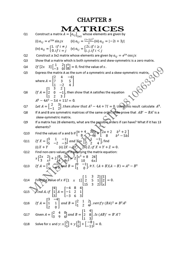 12th Assingmt of Matrices 2025 | PDF | Linear Algebra | Mathematical Analysis