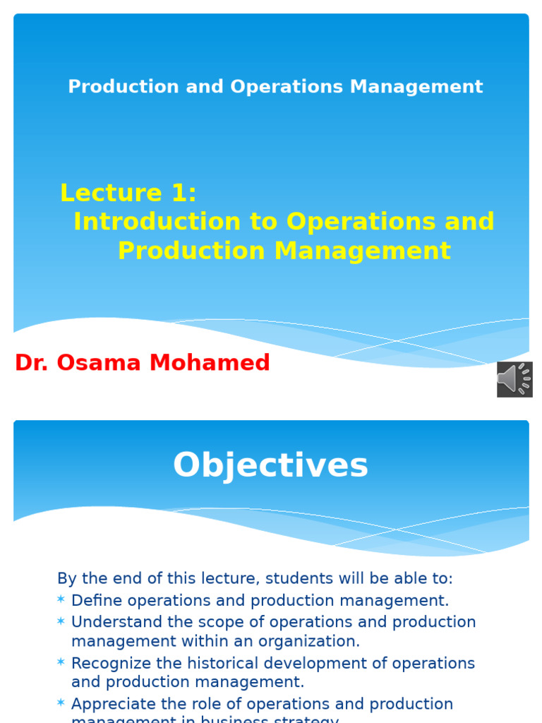 Lecture 1 Introduction To Operations and Production Management | PDF ...