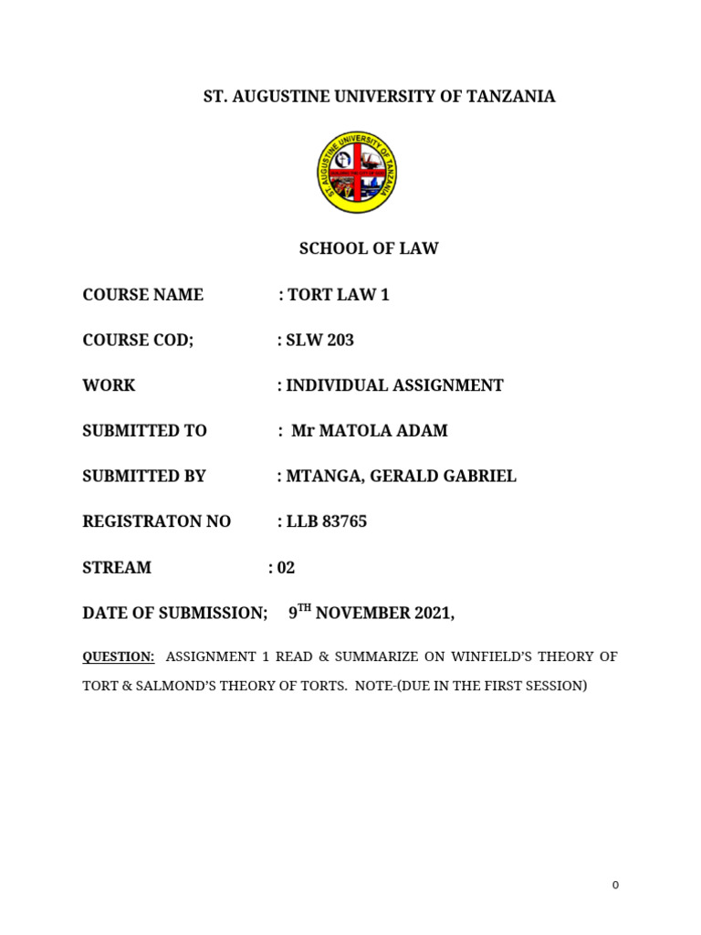 Winfield and Salmond Theories of Tort | PDF | Tort | Civil Law (Common Law)