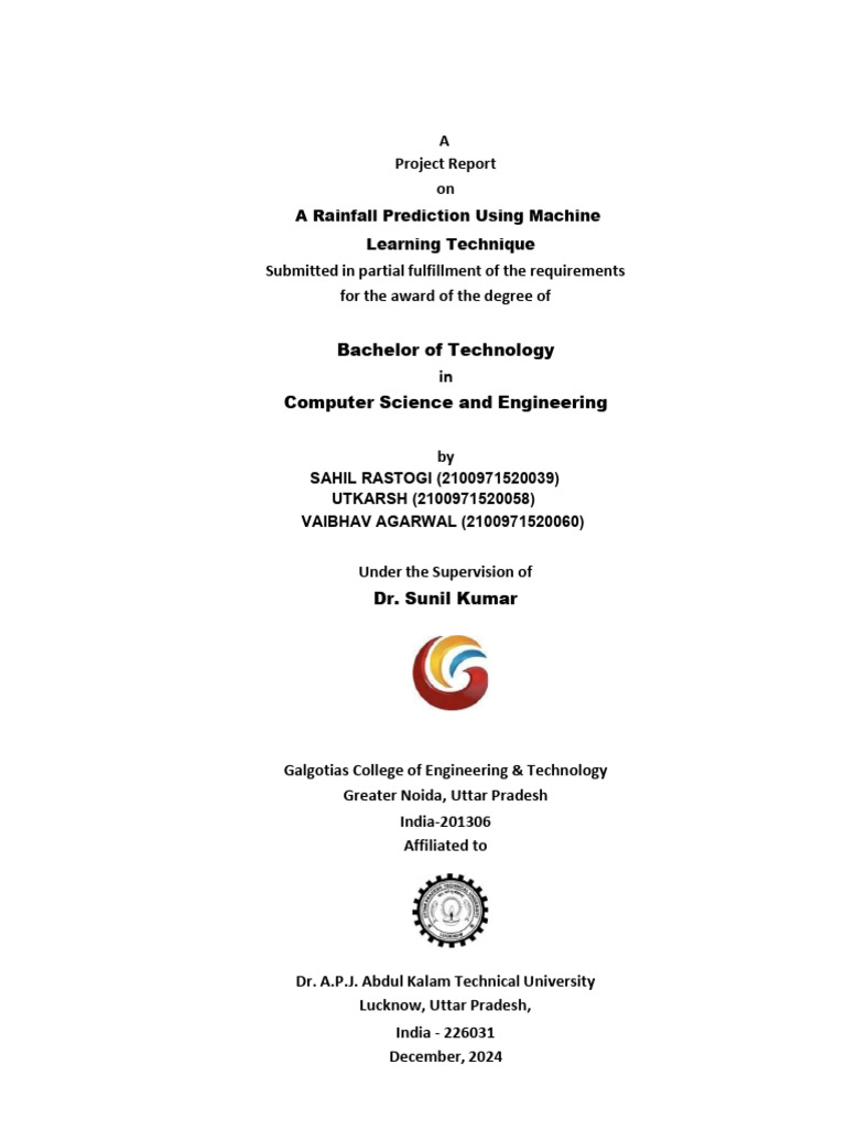 Final Year Project Report | PDF | Machine Learning | Numerical Weather Prediction