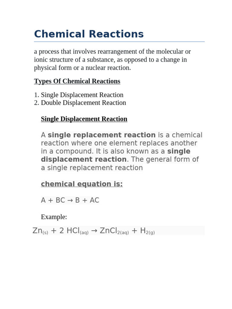Chemical Reactions 10F | PDF
