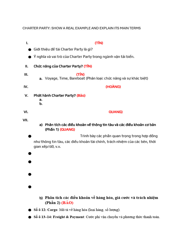 Outline Charter Party | PDF