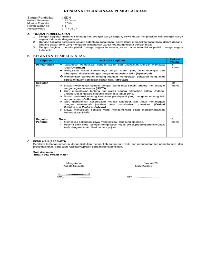 Contoh RPP Siap Unggah Observasi | PDF