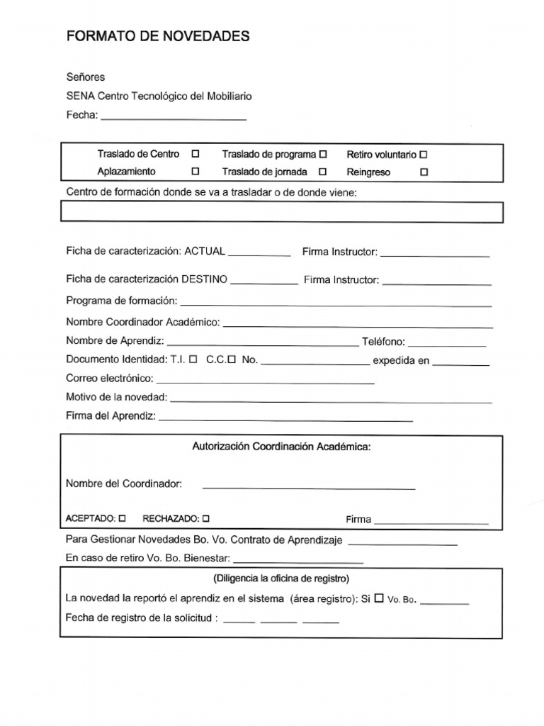 FORMATO NOVEDADES APRENDICES | PDF