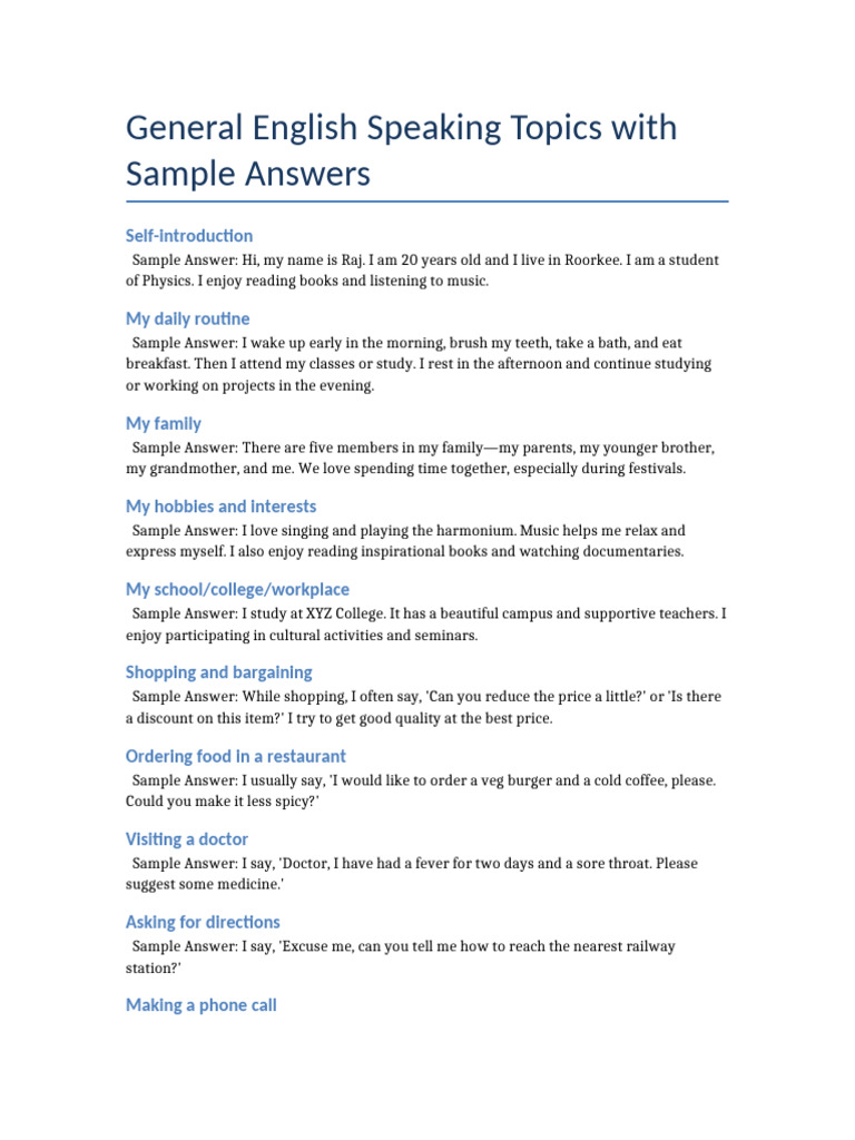 General English Speaking Topics With Solutions | PDF | Cyberbullying ...