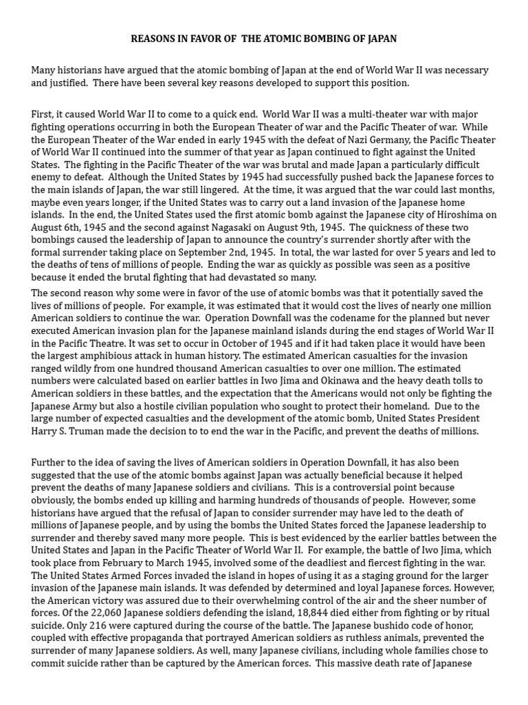 Reasons in Favor of The Atomic Bombing of Japan | PDF | Surrender Of ...