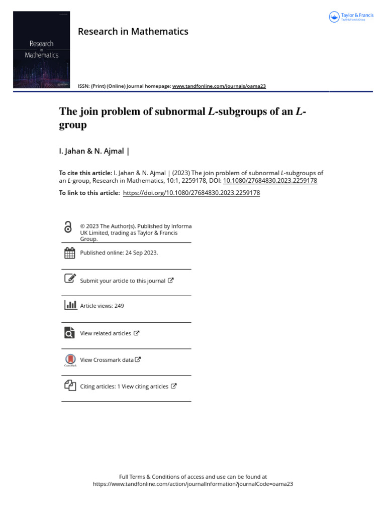 The Join Problem of Subnormal L-Subgroups of An L-Group | PDF | Theorem ...