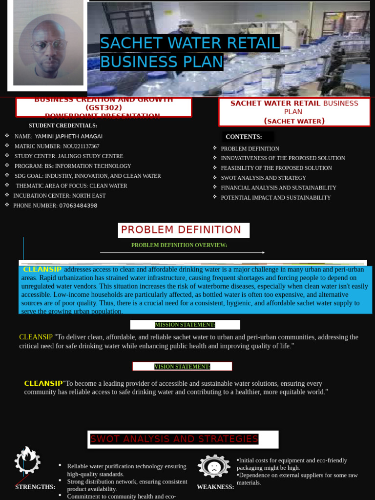 Sachet Water Business Plan | PDF | Drinking Water | Supply Chain
