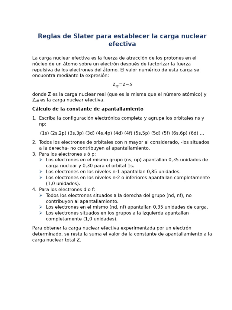 Cálculo de Carga Nuclear Efectiva | PDF